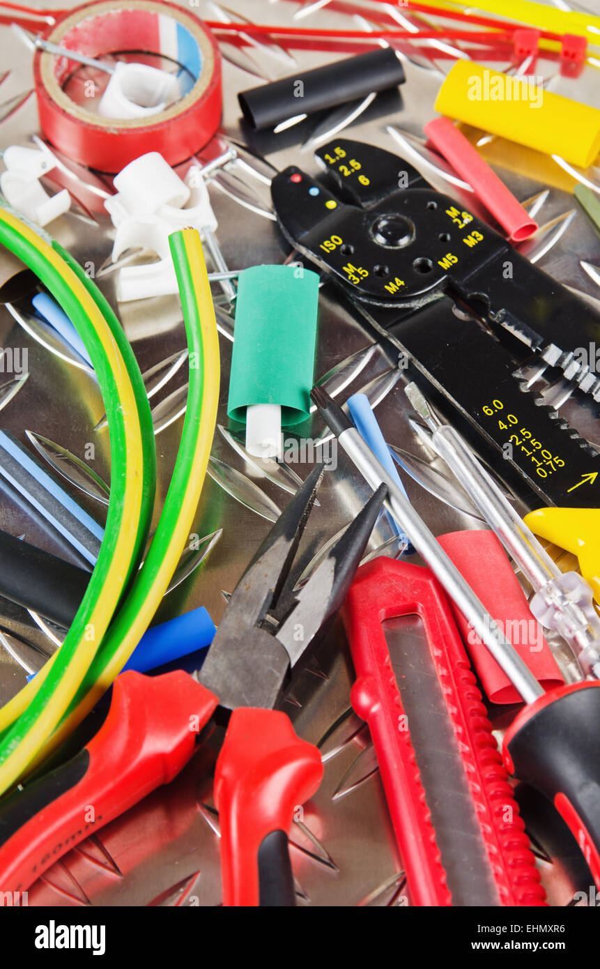 Tooling of the electrician, close up Stock Photo - Alamy