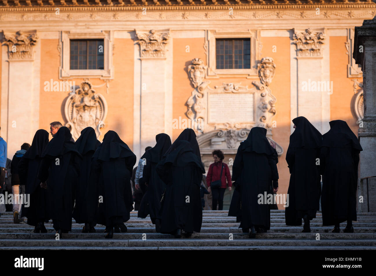 A group of nuns on Michelangelo's Cordonata staircase, Piazza del ...