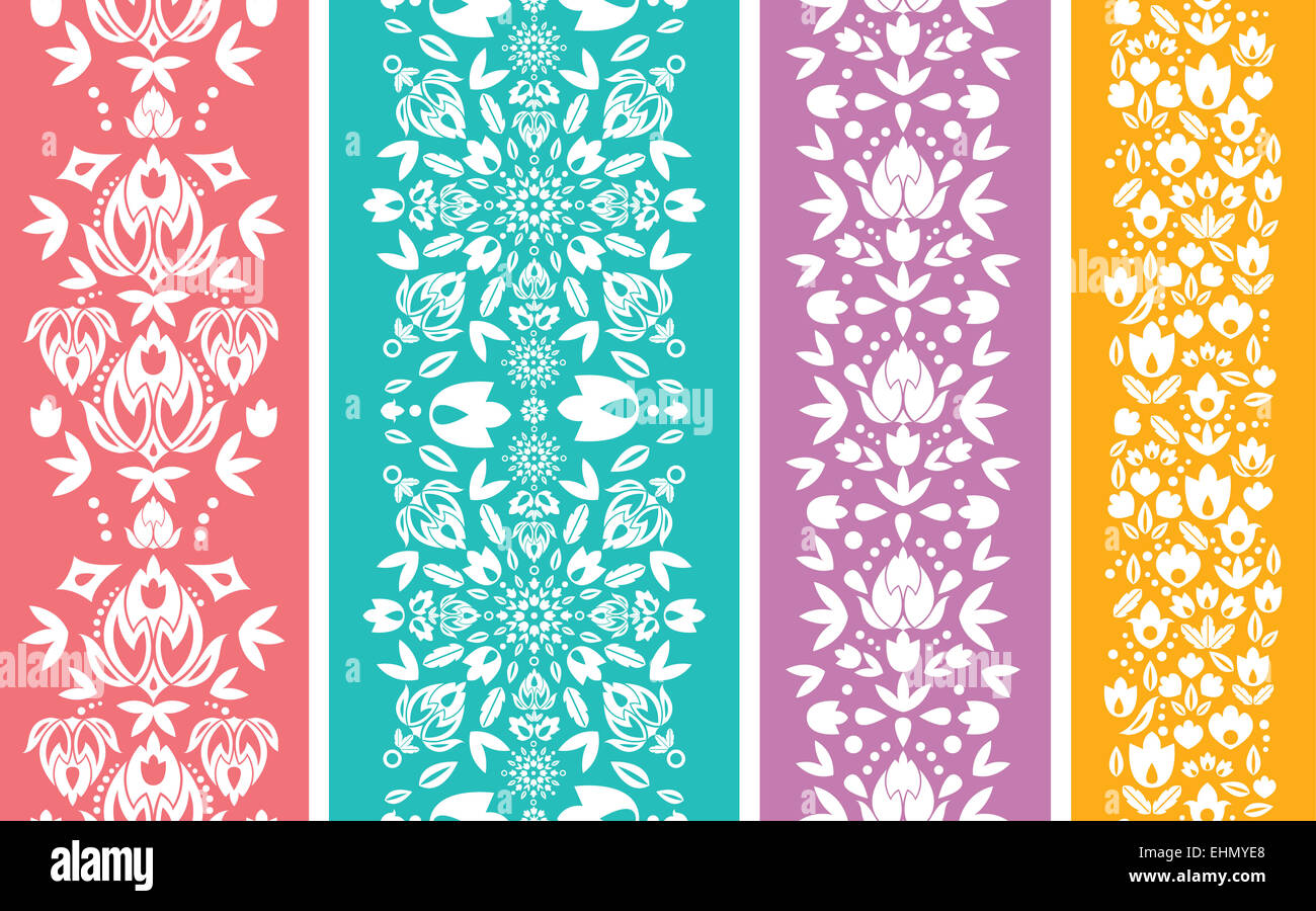 Set of four floral abstract vertical seamless pattern border Stock Photo - Alamy