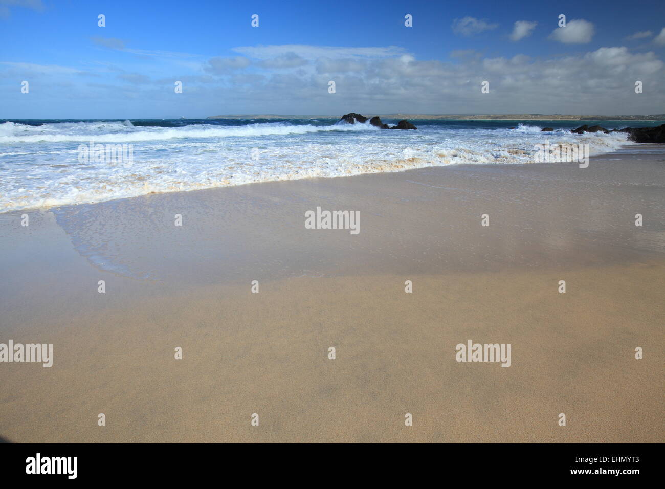 Early spring view across St Ives bay towards Hayle/Godrevy, West ...