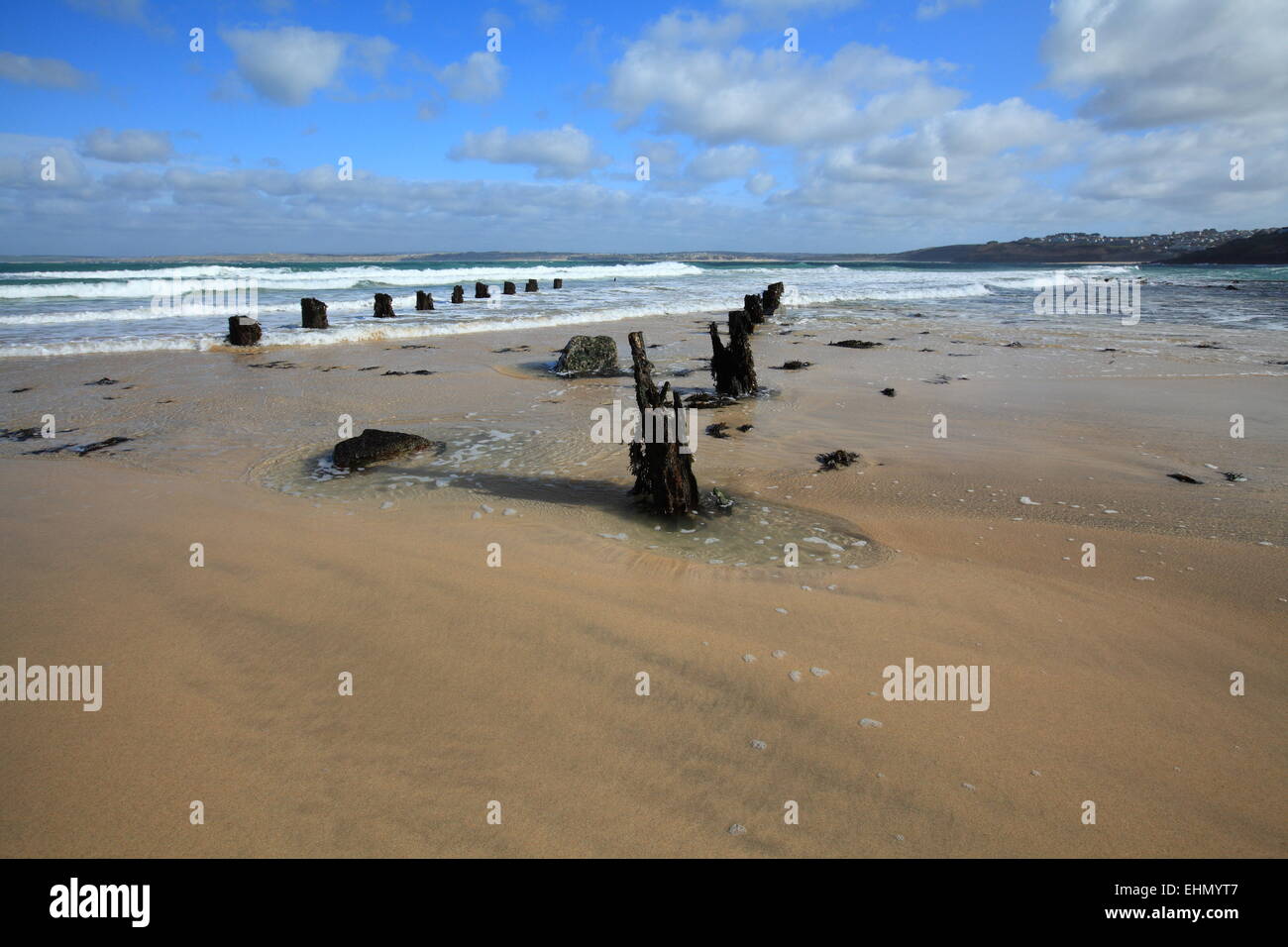 Early spring view across St Ives bay towards Hayle/Godrevy, West ...