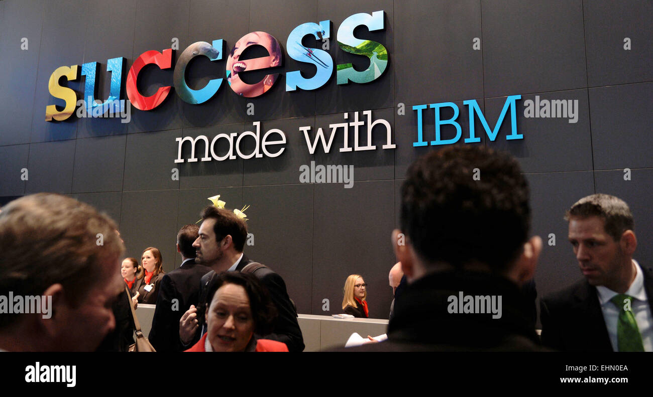 Hanover, Germany. 16th Mar, 2015. The slogan 'Success made with IBM' is ...
