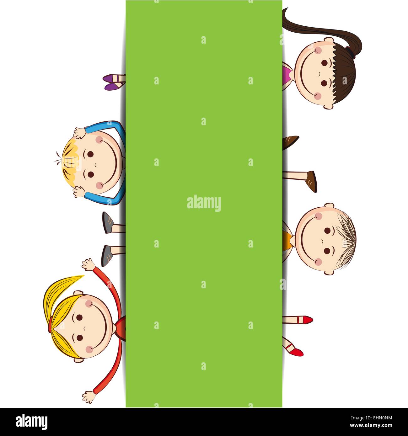Happy, cute cartoon kids with green banner Stock Vector Image & Art - Alamy