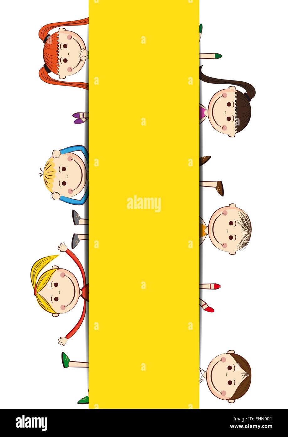 Happy, cute cartoon kids with yellow banner Stock Vector Image & Art ...
