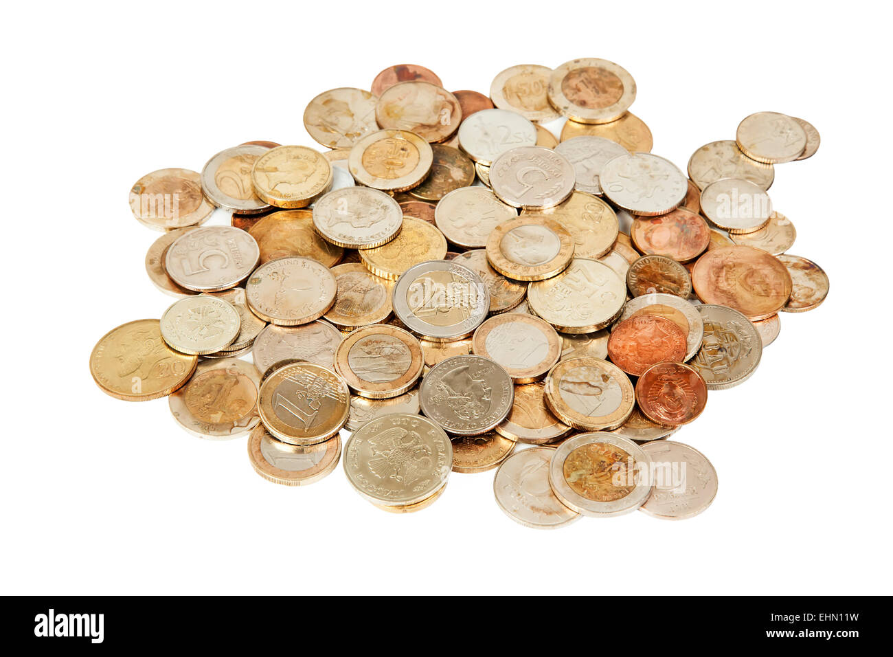 Different old european coins isolated on white Stock Photo - Alamy