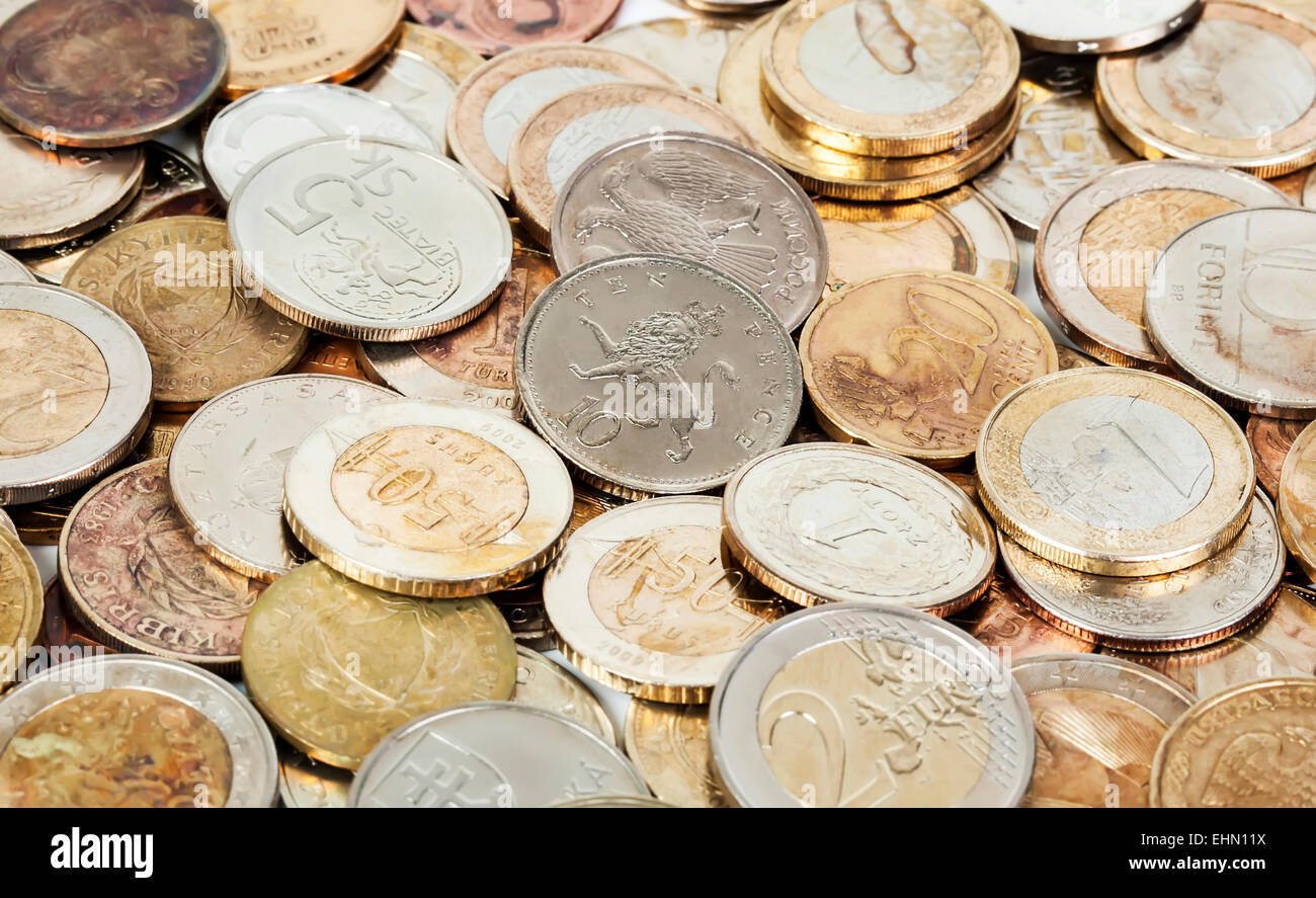 Old dirty european coins background Stock Photo - Alamy