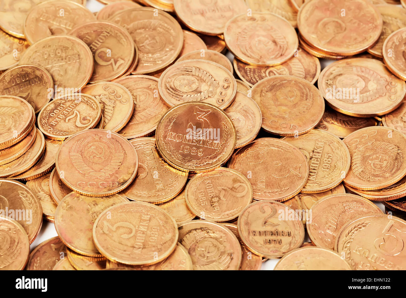 USSR old golden dirty coins background Stock Photo - Alamy