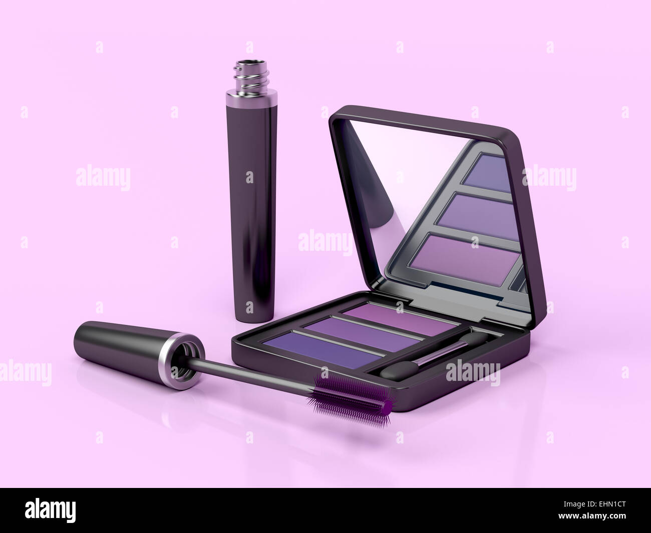 Mascara and eye shadow on pink background Stock Photo - Alamy
