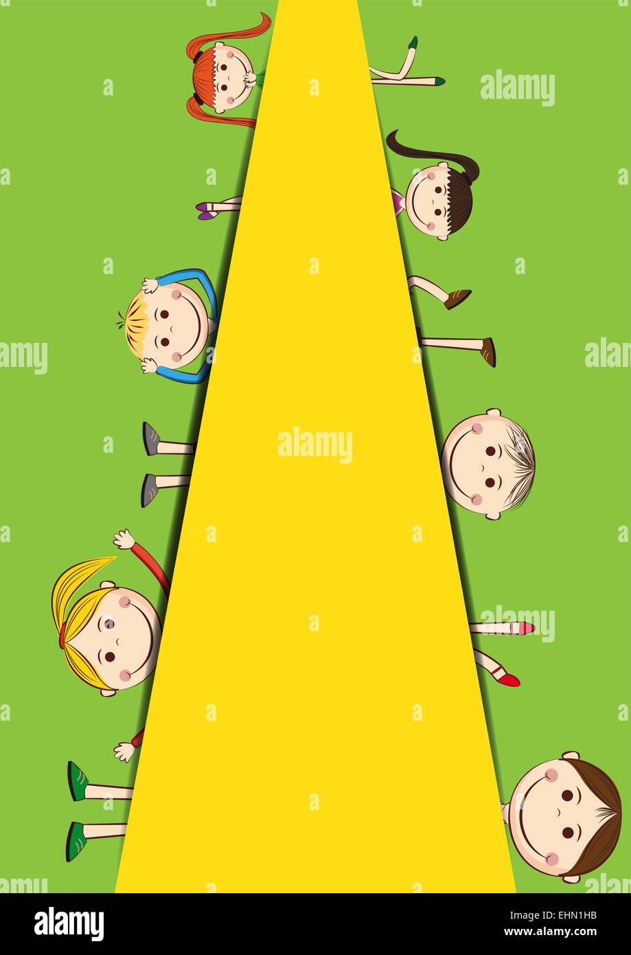 Happy, cute cartoon kids with yellow banner Stock Vector Image & Art ...