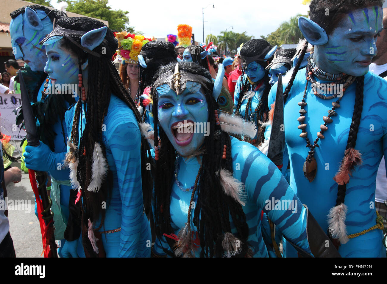 Miami, Florida, USA. 15th March, 2015. Performers masquerade as ...