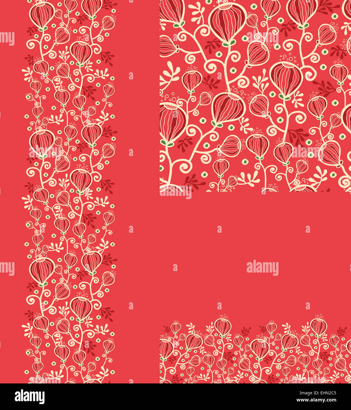 Set of abstract plants seamless pattern and borders backgrounds Stock ...