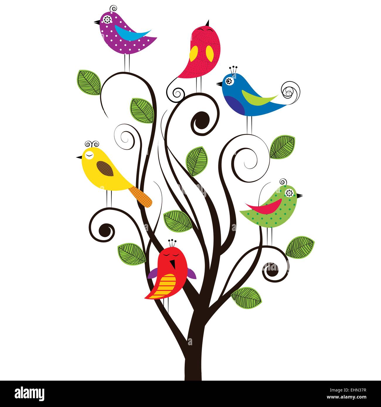 Cute kids cartoon tree birds hi-res stock photography and images - Alamy
