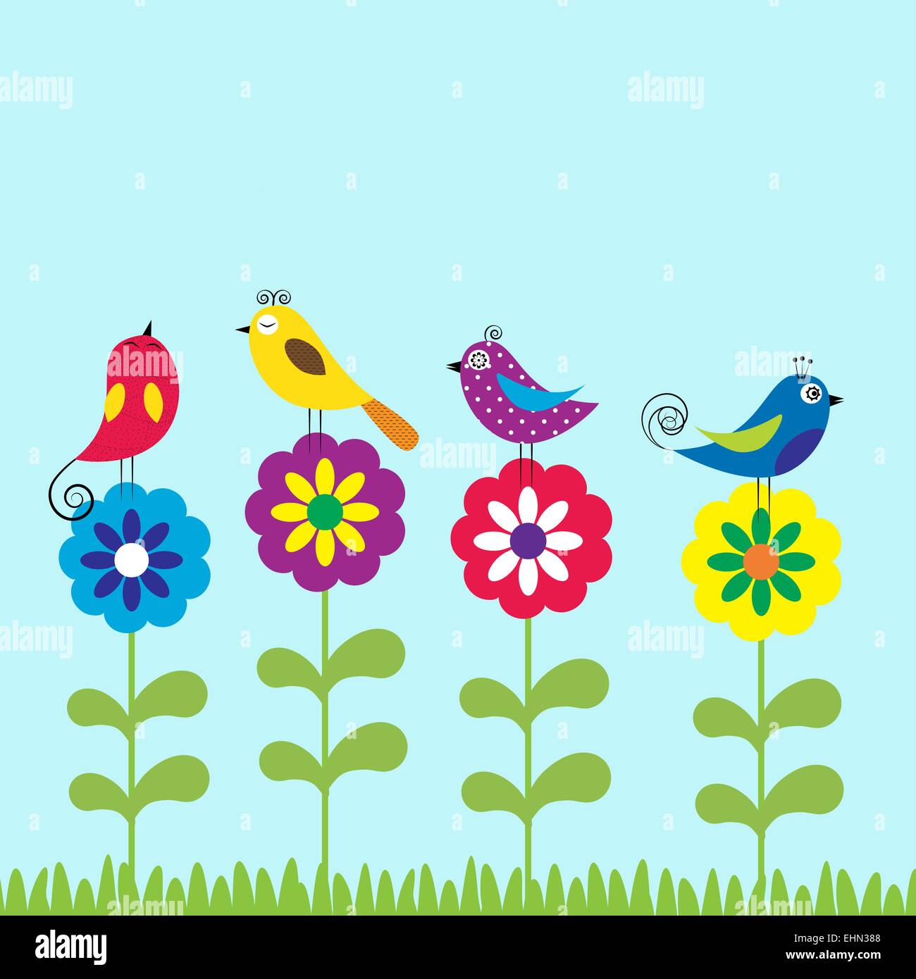 Cute kids cartoon flowers birds hi-res stock photography and images - Alamy