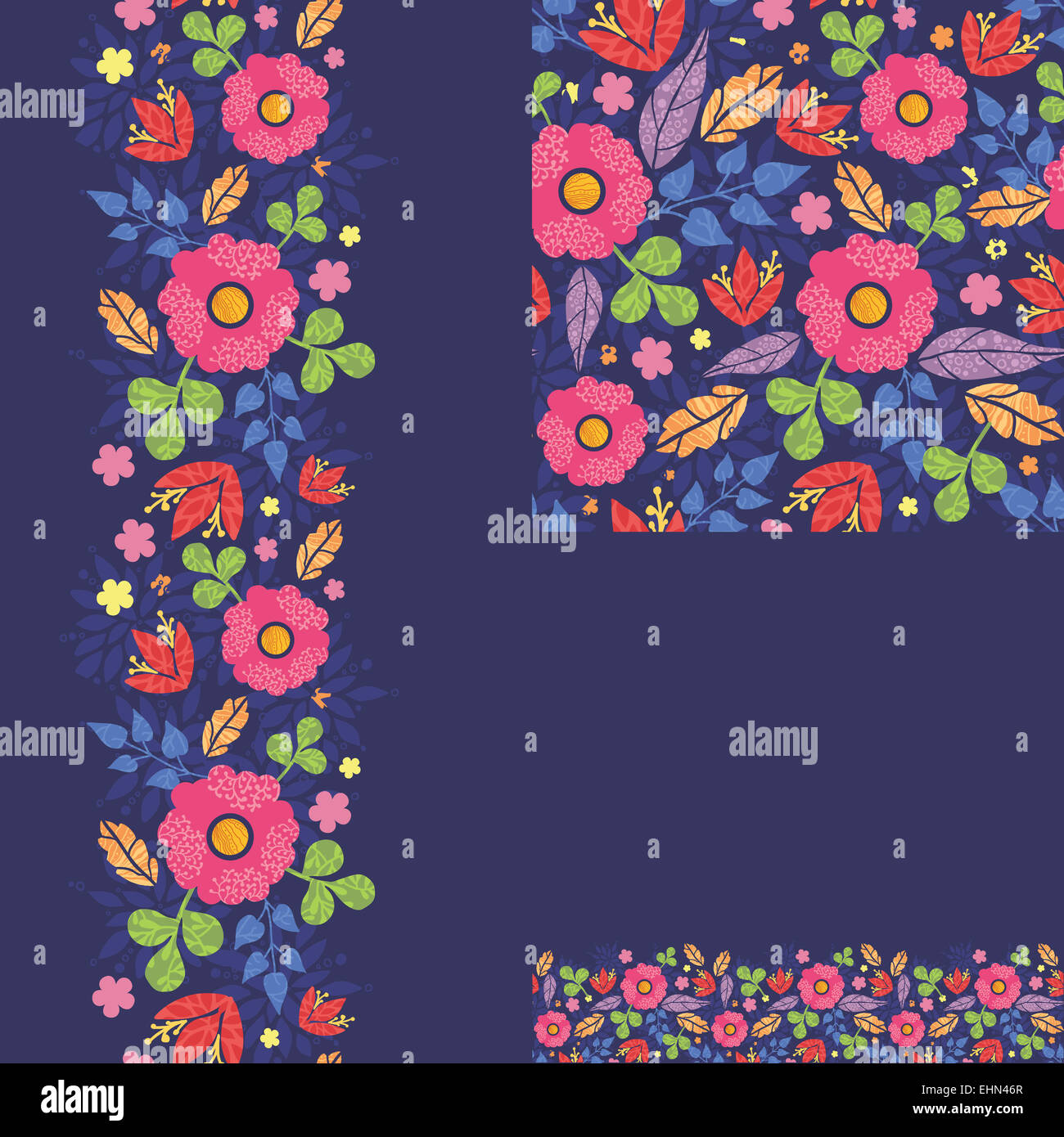 Set of summer night plants seamless pattern and borders Stock Photo - Alamy
