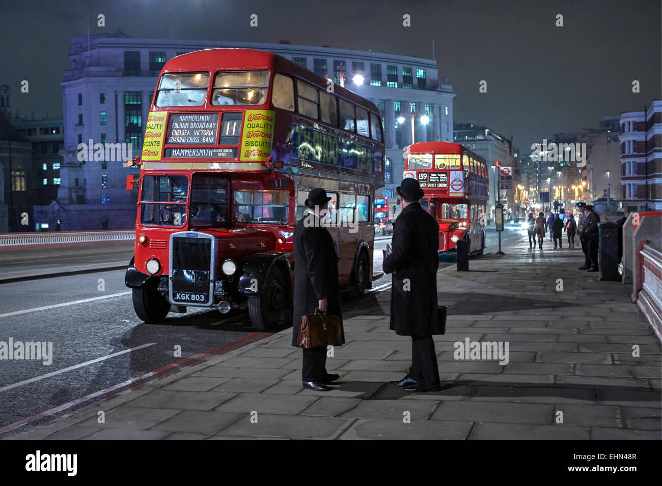 London Transport classic red RT and RM Routemaster double deck buses on ...
