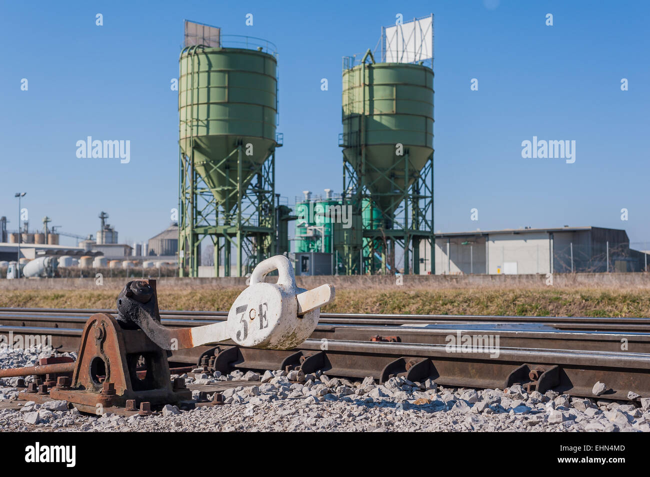Exchange railway manual, with the background industrial silos Stock ...