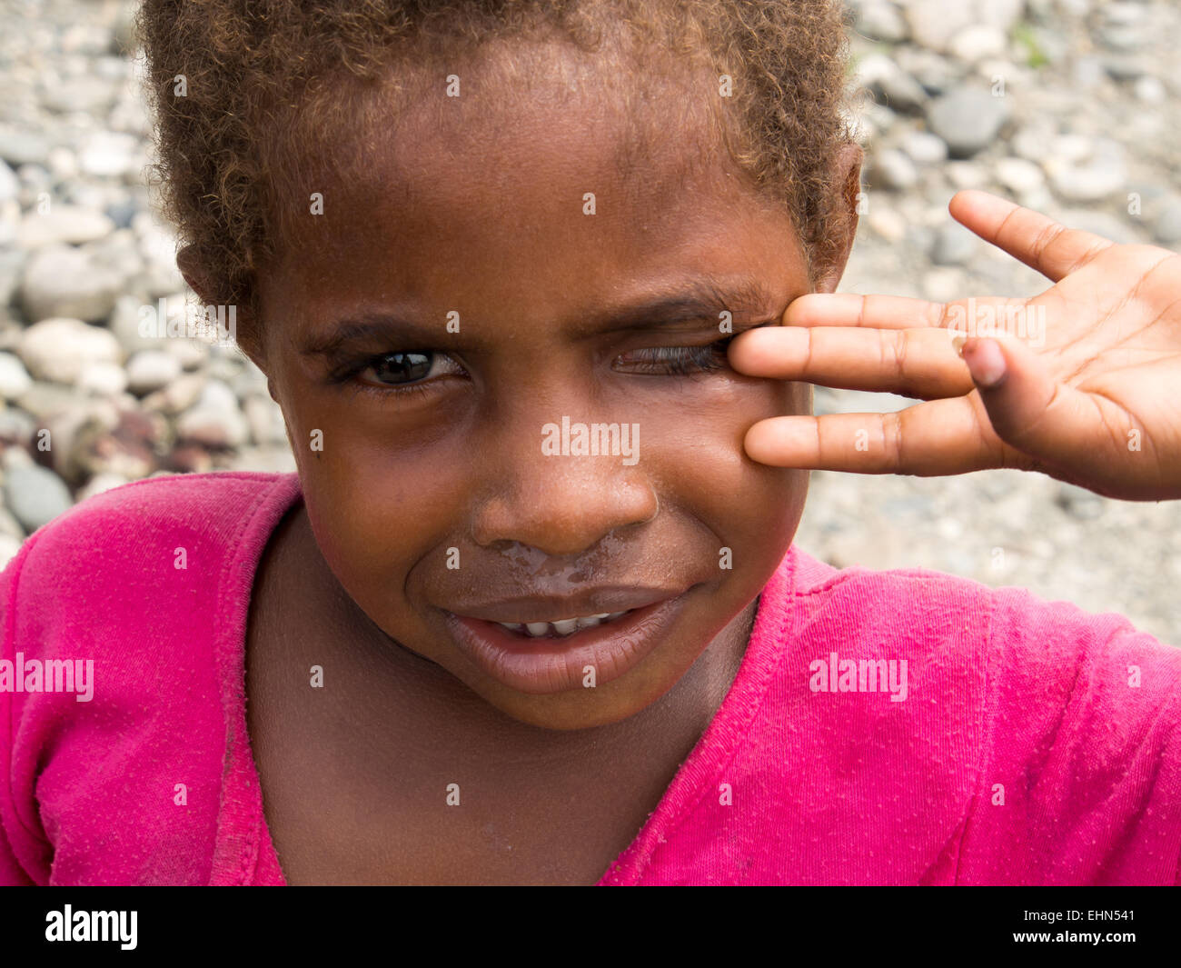 Dekai, Indonesia - January 12, 2015: A Local girl being ashamed Stock ...