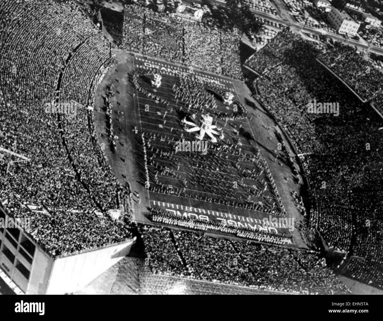 An aerial view of halftime at the Orange Bowl, a major American ...