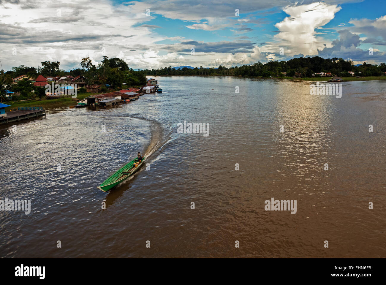 Kapuas river is seen from a bridge in Putussibau, Kapuas Hulu, West ...