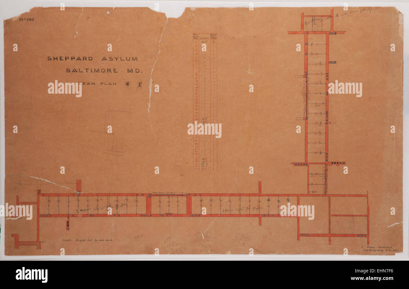 The beam plan for Sheppard Asylum in Baltimore outlines the structural ...