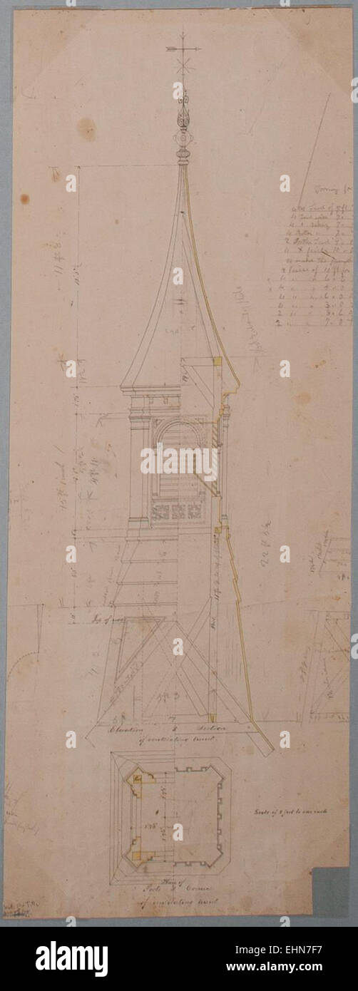 Elevation of P section of ventilating turret, plan of posts Stock Photo ...
