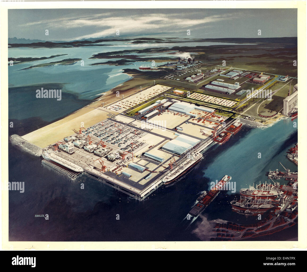 A bird's-eye perspective plan of the Ingalls Shipyard West Bank ...