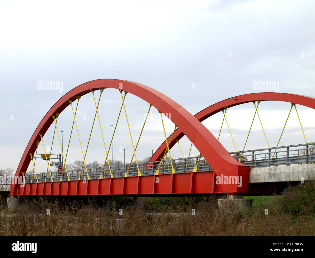 Steel road bridge over the river bosut Stock Photo - Alamy