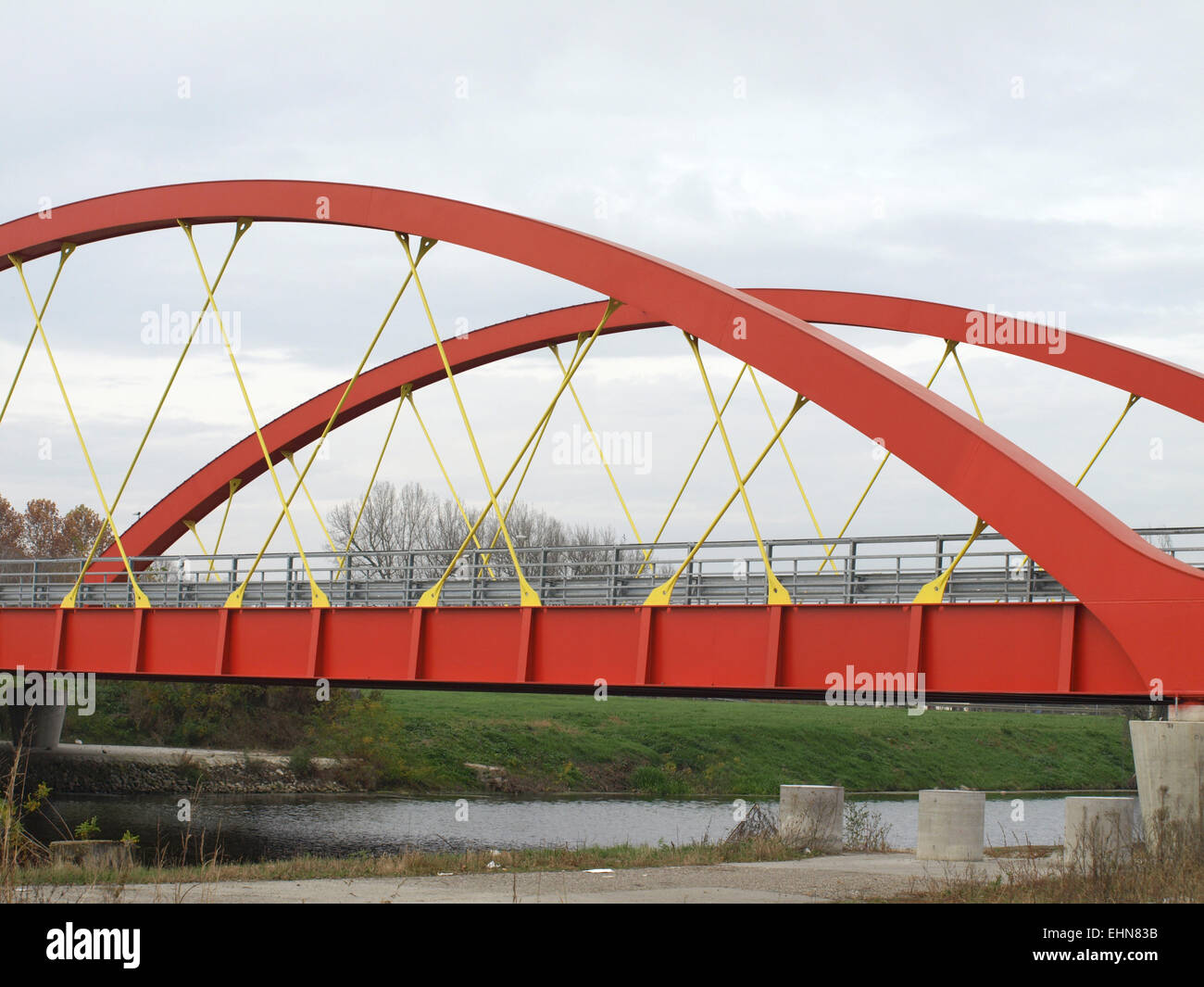 Steel road bridge over the river bosut Stock Photo - Alamy