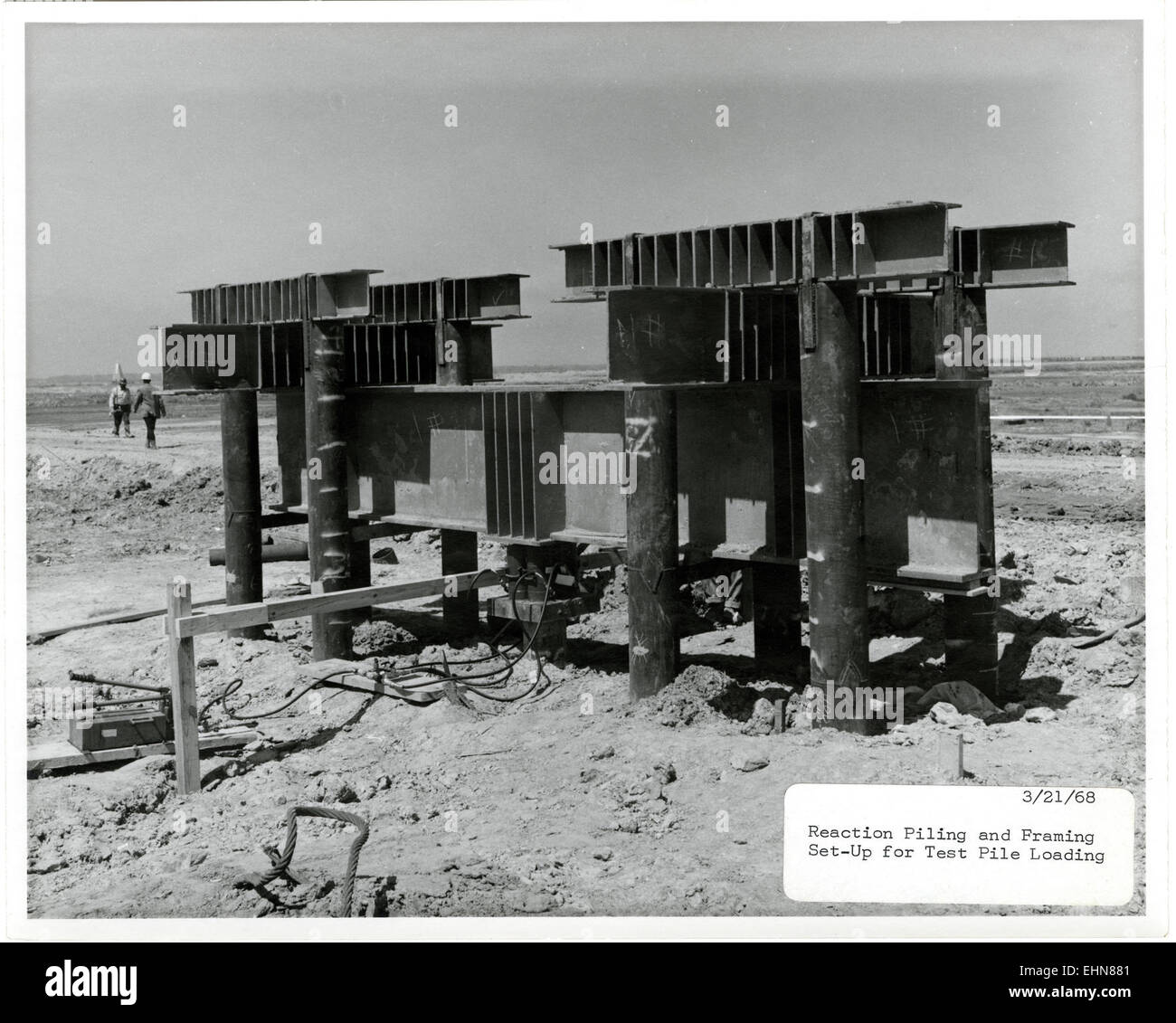 The image shows the setup for a test pile loading process, crucial in ...