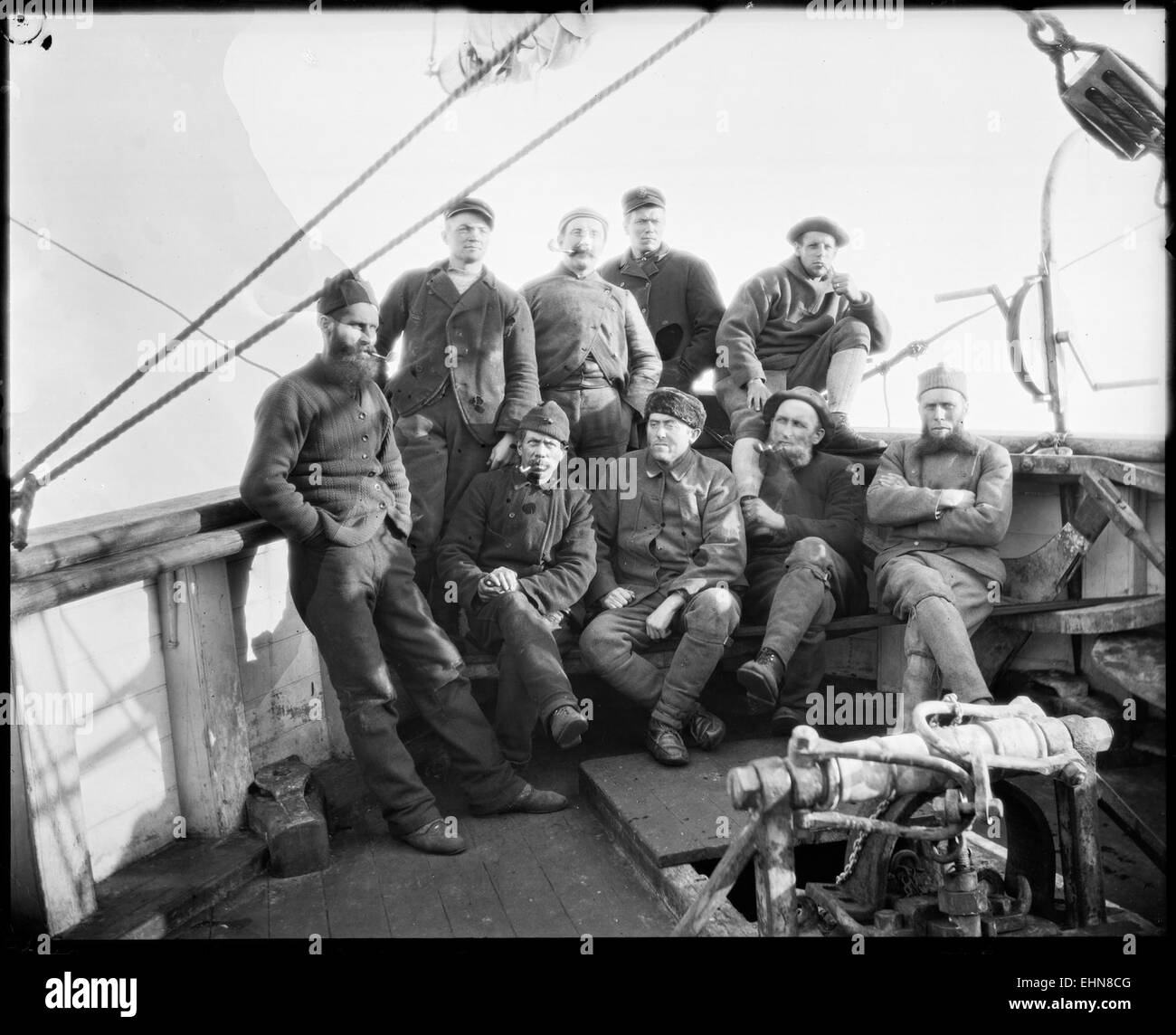 This photograph from around 1894 shows the crew aboard the Fram during ...