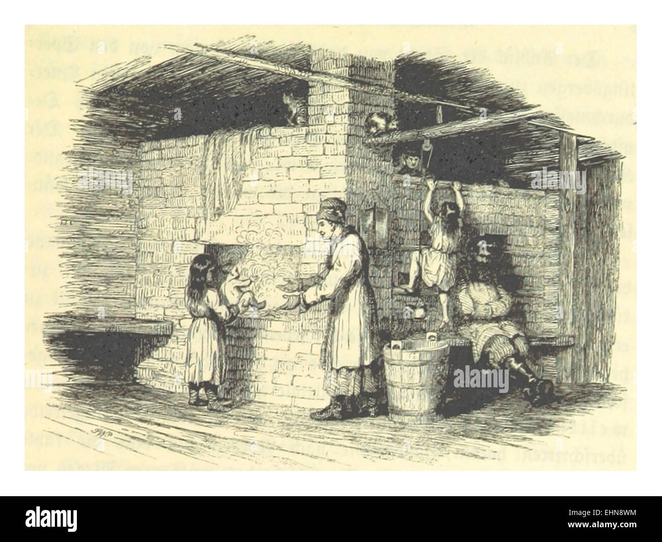 A 1844 illustration by Blasius depicting a rural farmhouse scene. The ...