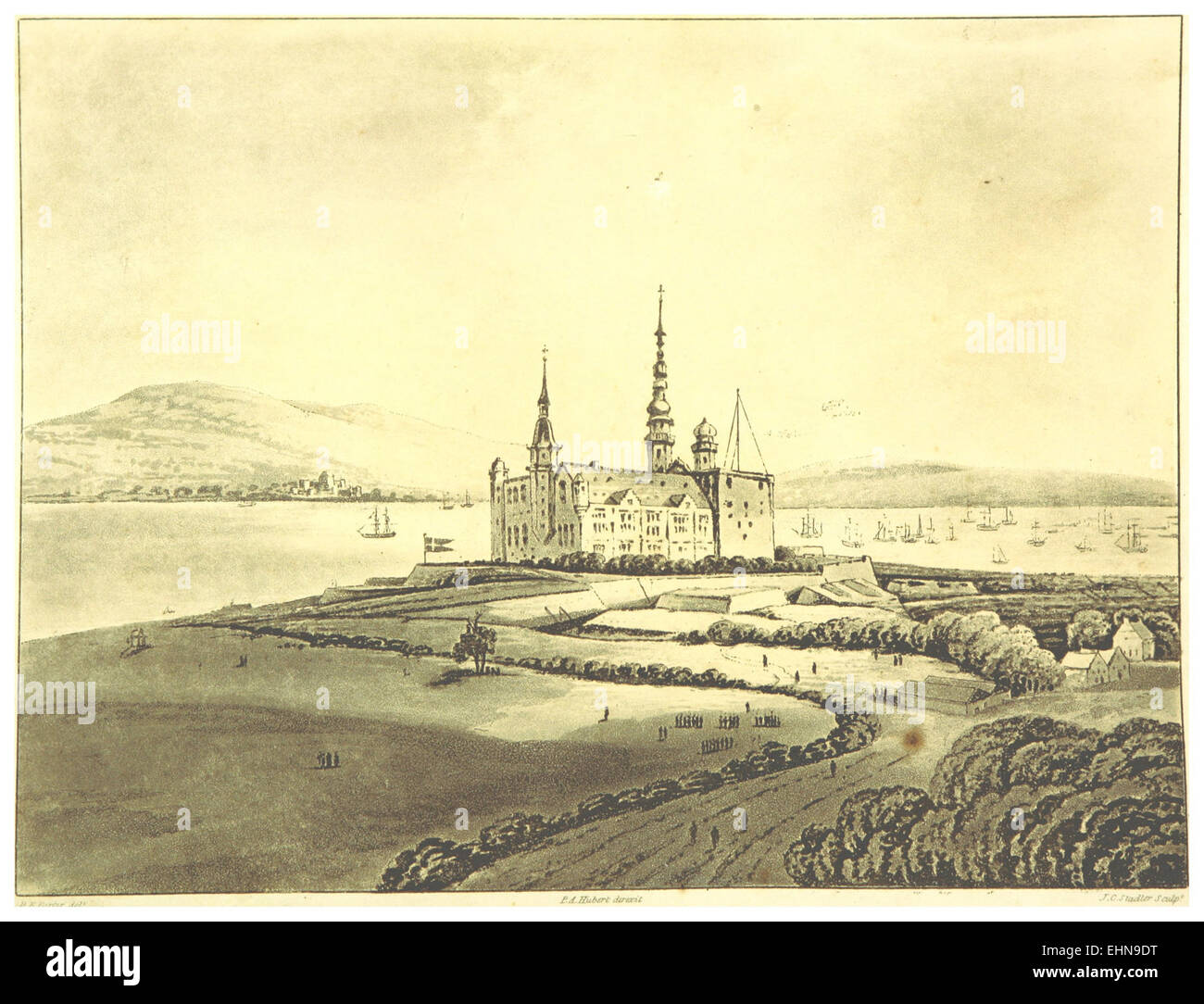 An 1813 illustration from Porter’s work showing a view of Elsinore Castle (Kronborg Castle) in ...