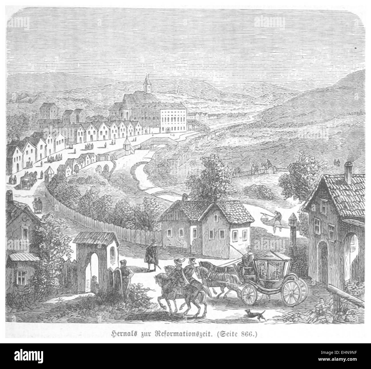 This 1880 illustration by Bermann depicts Hernals, an area in Vienna ...
