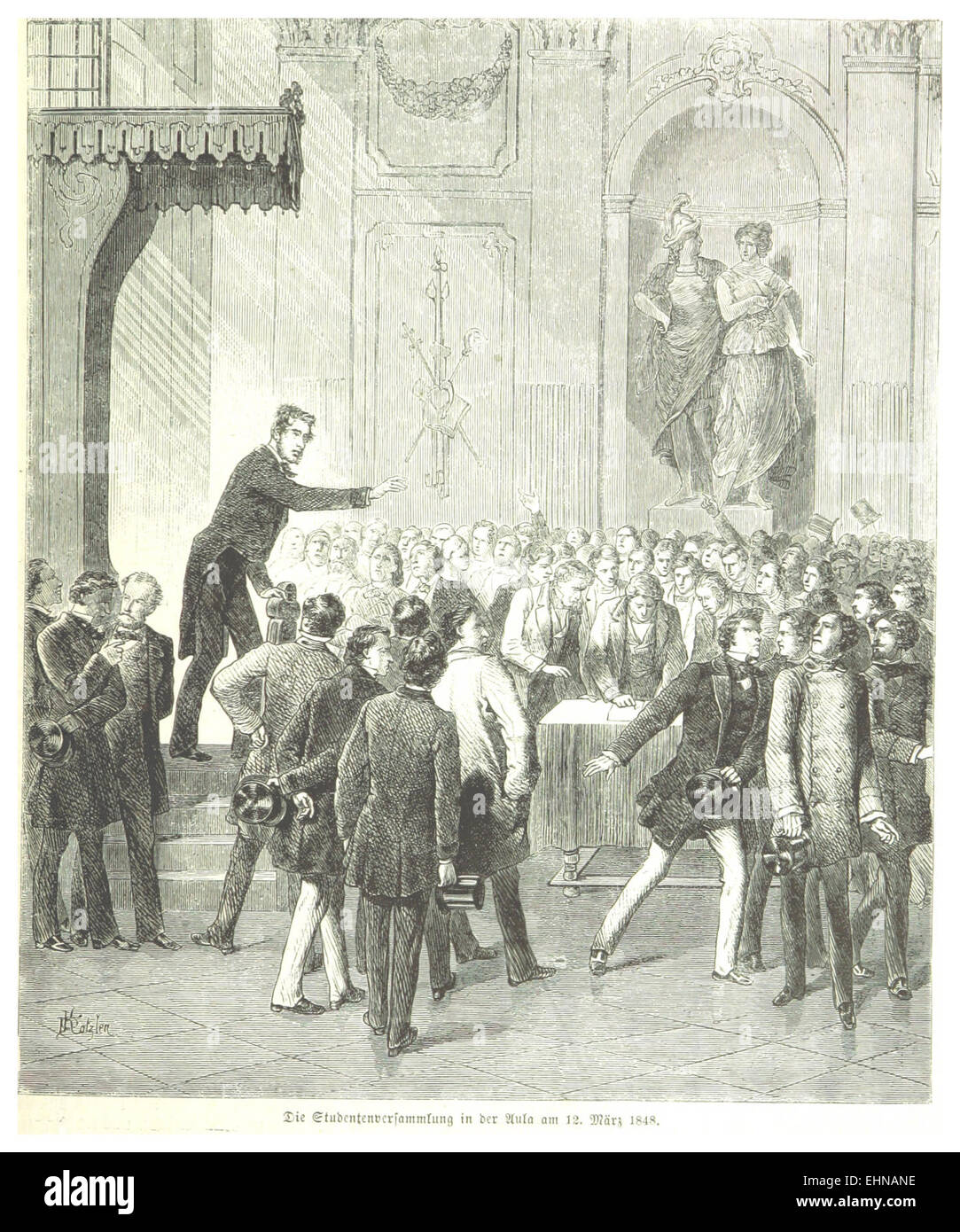 An 1872 illustration depicting the Studentenversammlung (Student ...