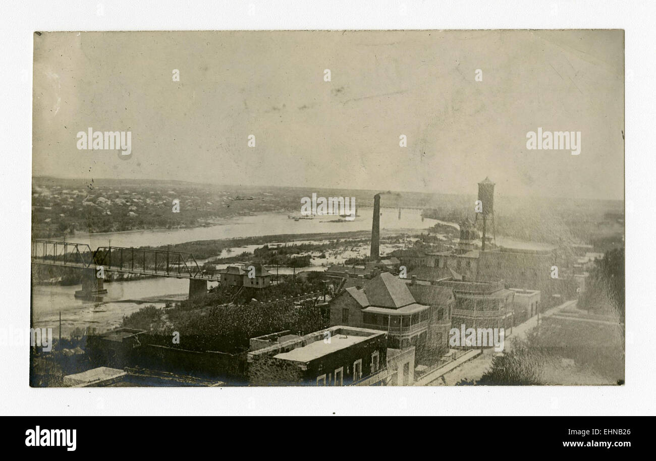 This image depicts a view of the Rio Grande river from Laredo, Texas ...