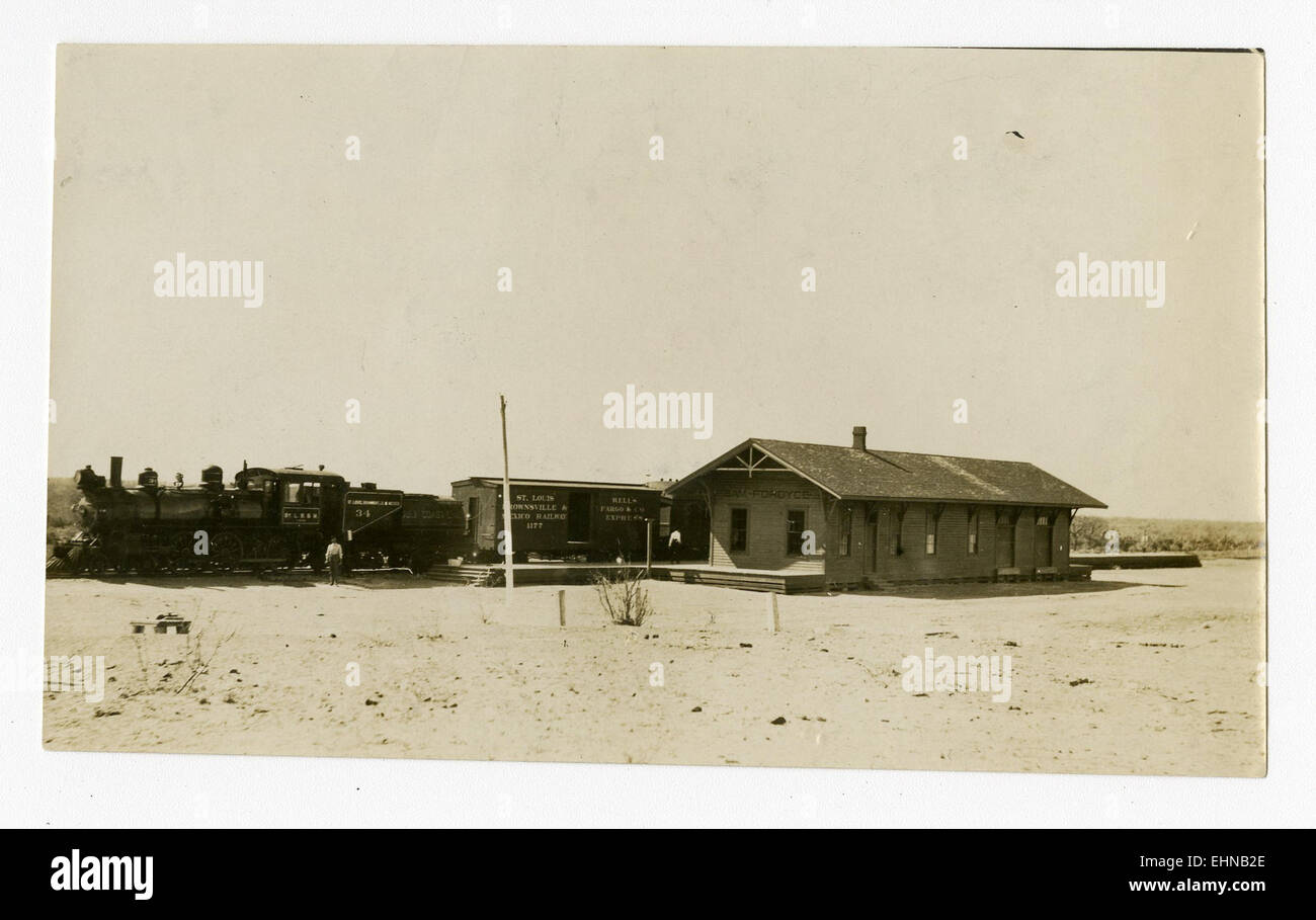 This image shows a railroad depot in a newly established town in Texas ...