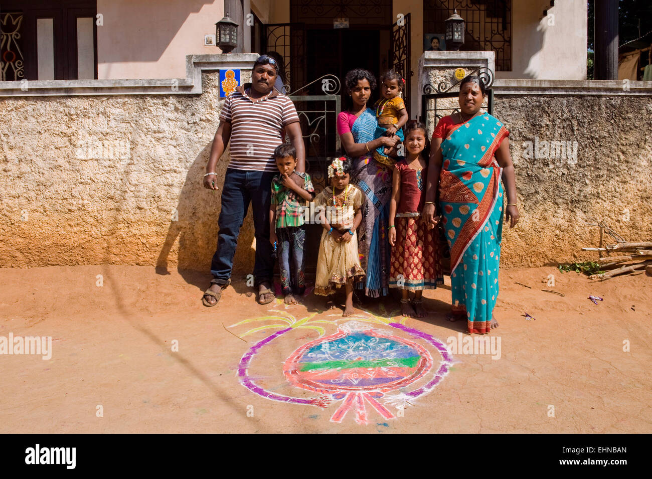 Kolams in the village of Kuilapalayam, during Pongal harvest festival ...