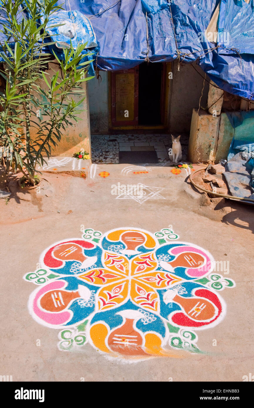 Kolams in the village of Kuilapalayam, during Pongal harvest festival ...