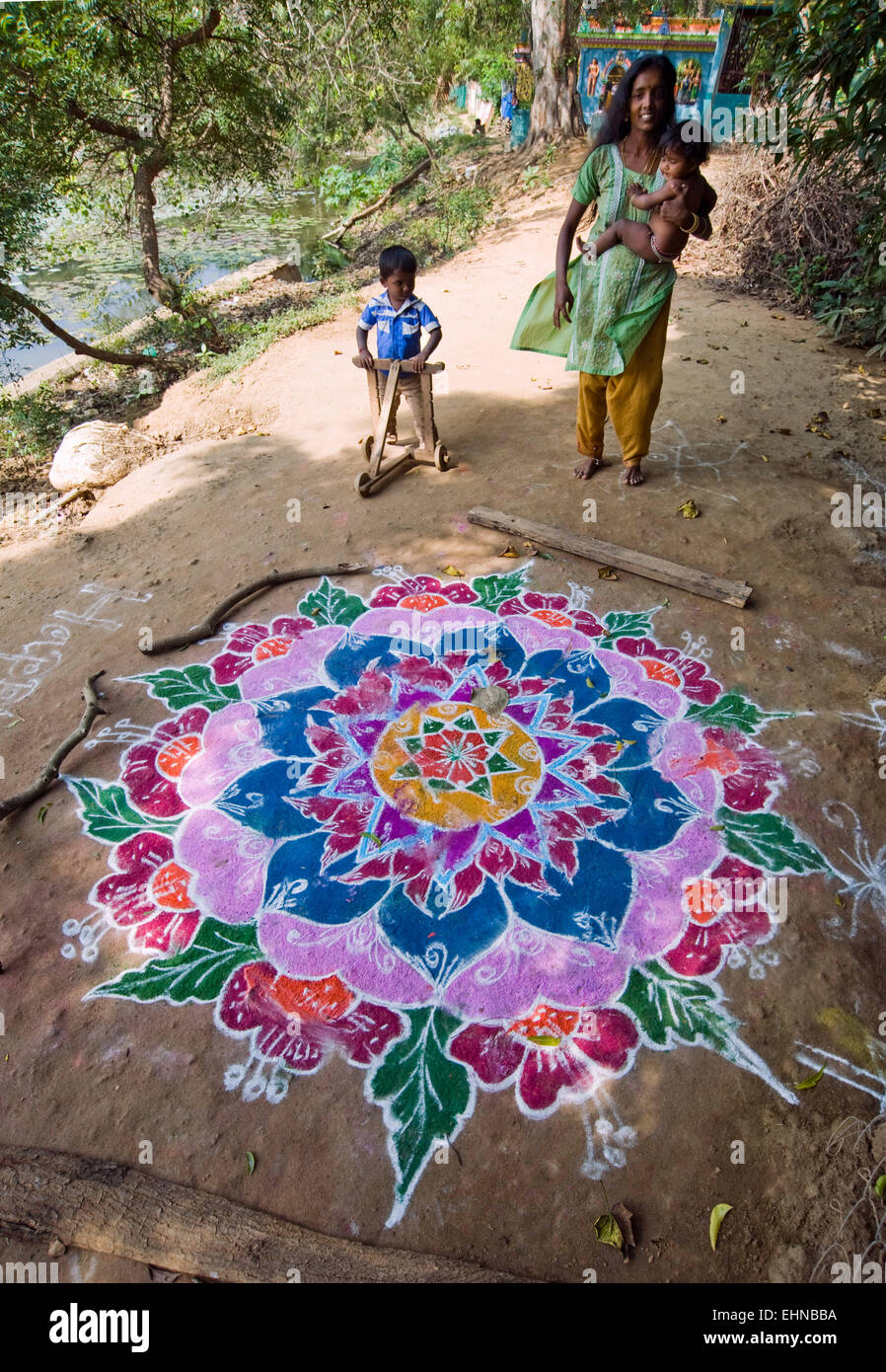 Kolams in the village of Kuilapalayam, during Pongal harvest festival ...