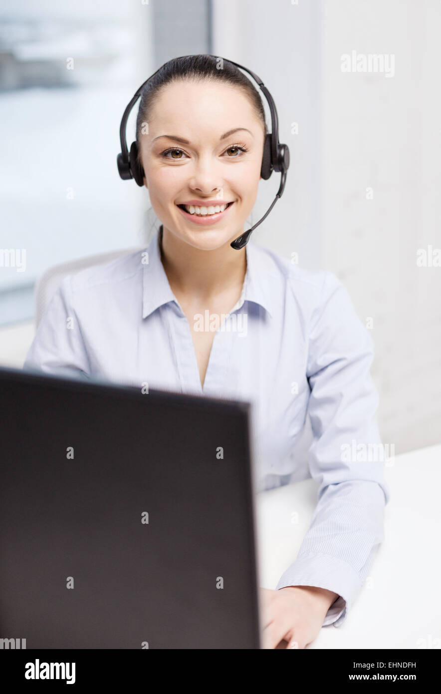 friendly female helpline operator Stock Photo - Alamy