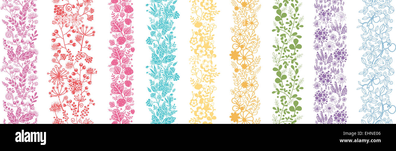 Set Of Nine Abstract Flowers Vertical Seamless Patterns Border Stock Photo - Alamy