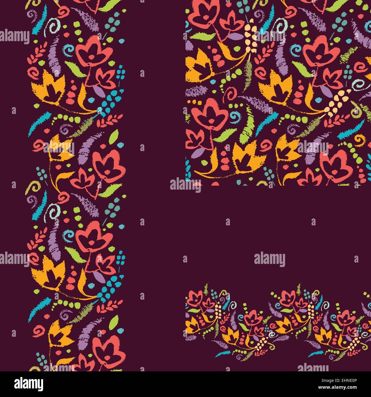 Set of painted plants seamless pattern and borders backgrounds Stock Photo - Alamy