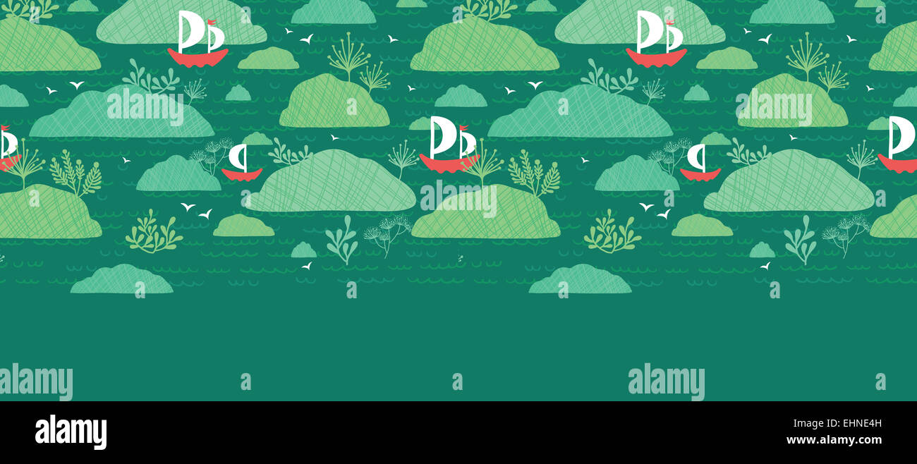 Boats among islands horizontal seamless pattern border Stock Photo - Alamy