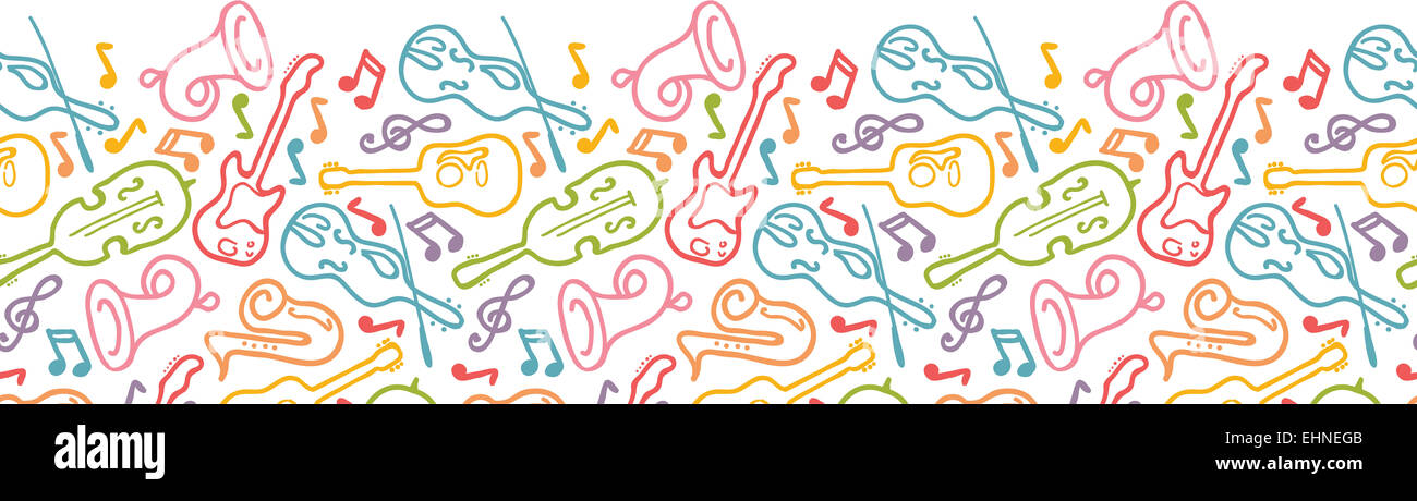 Musical instruments horizontal seamless pattern border Stock Photo - Alamy