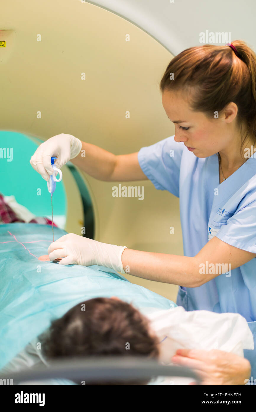 CT scan-assisted biopsy, Saint-Louis hospital, Paris, France Stock ...