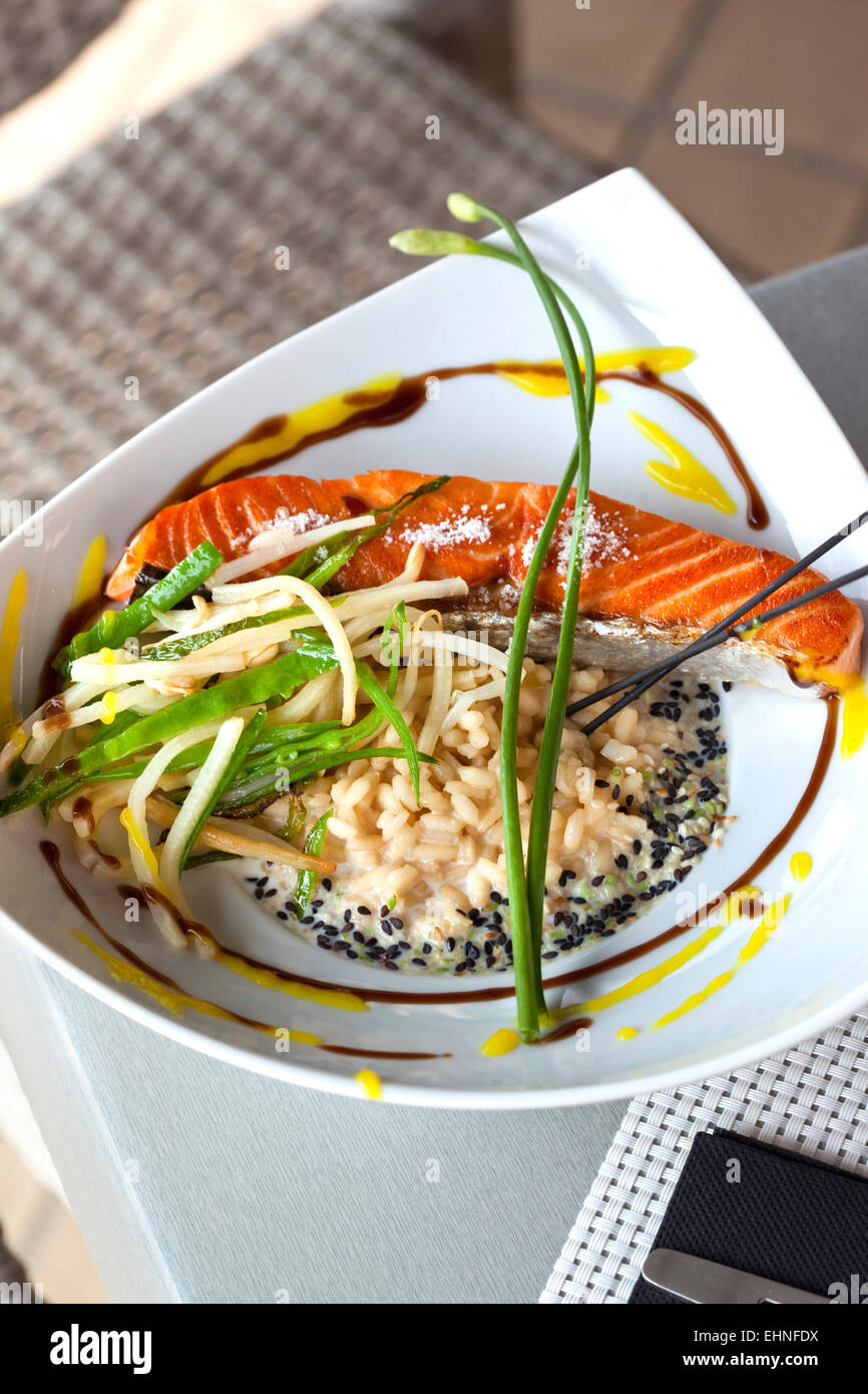 Grilled fish rice vegetables hi-res stock photography and images - Alamy