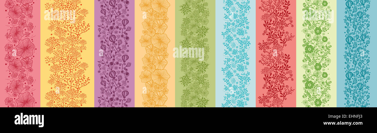 Set Of Nine Colorful Flowers Vertical Seamless Patterns Borders Stock Photo - Alamy