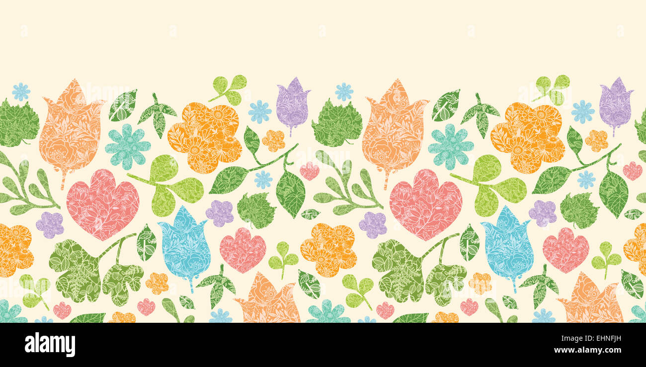 Textured spring plants horizontal seamless pattern border Stock Photo - Alamy