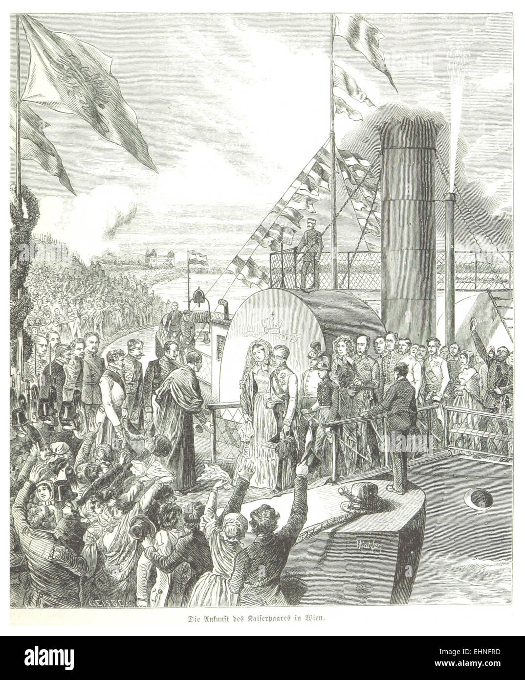 An 1872 illustration showing the arrival of the imperial couple in ...