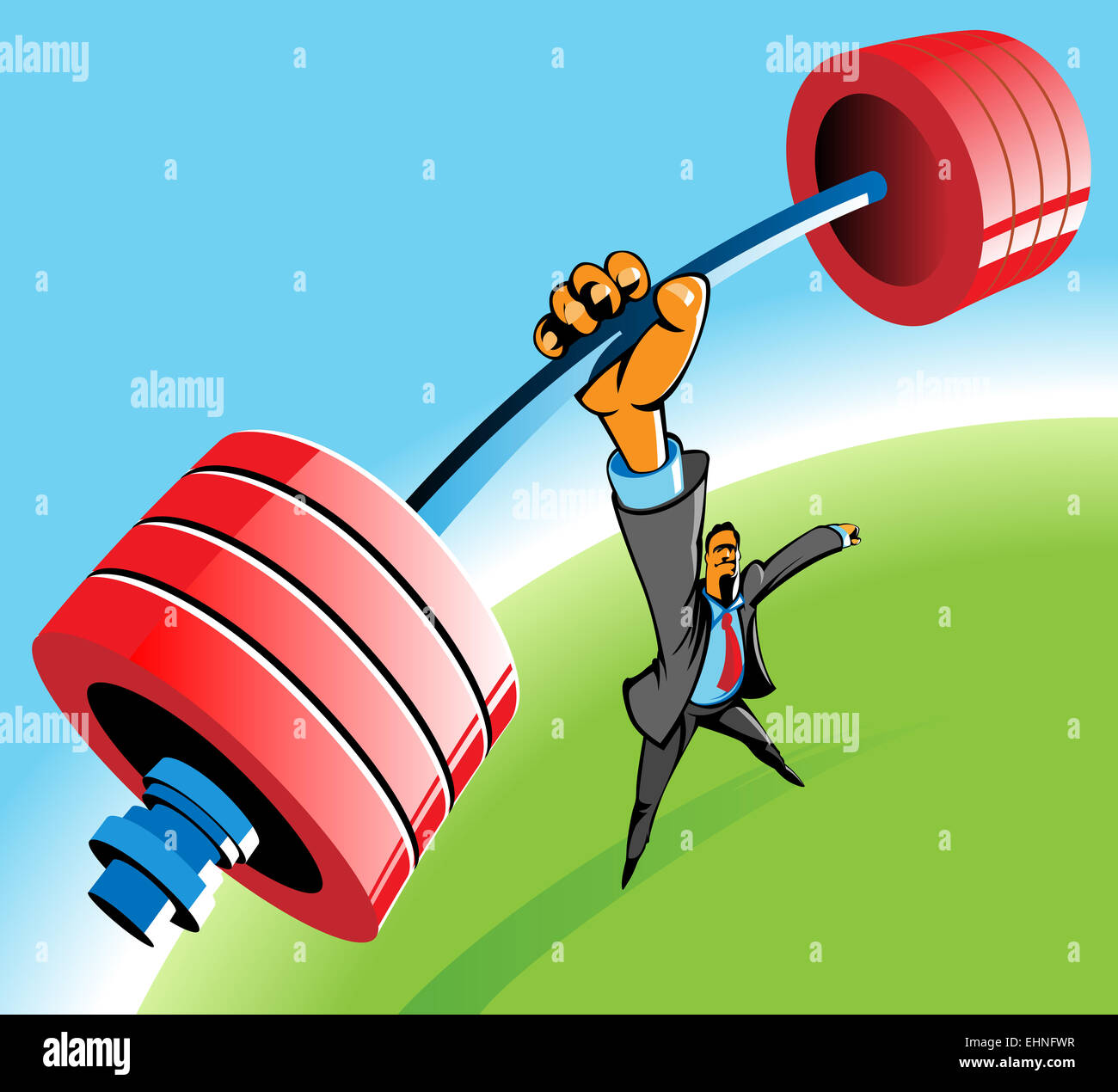 Powerful businessman lifting barbell Stock Photo - Alamy